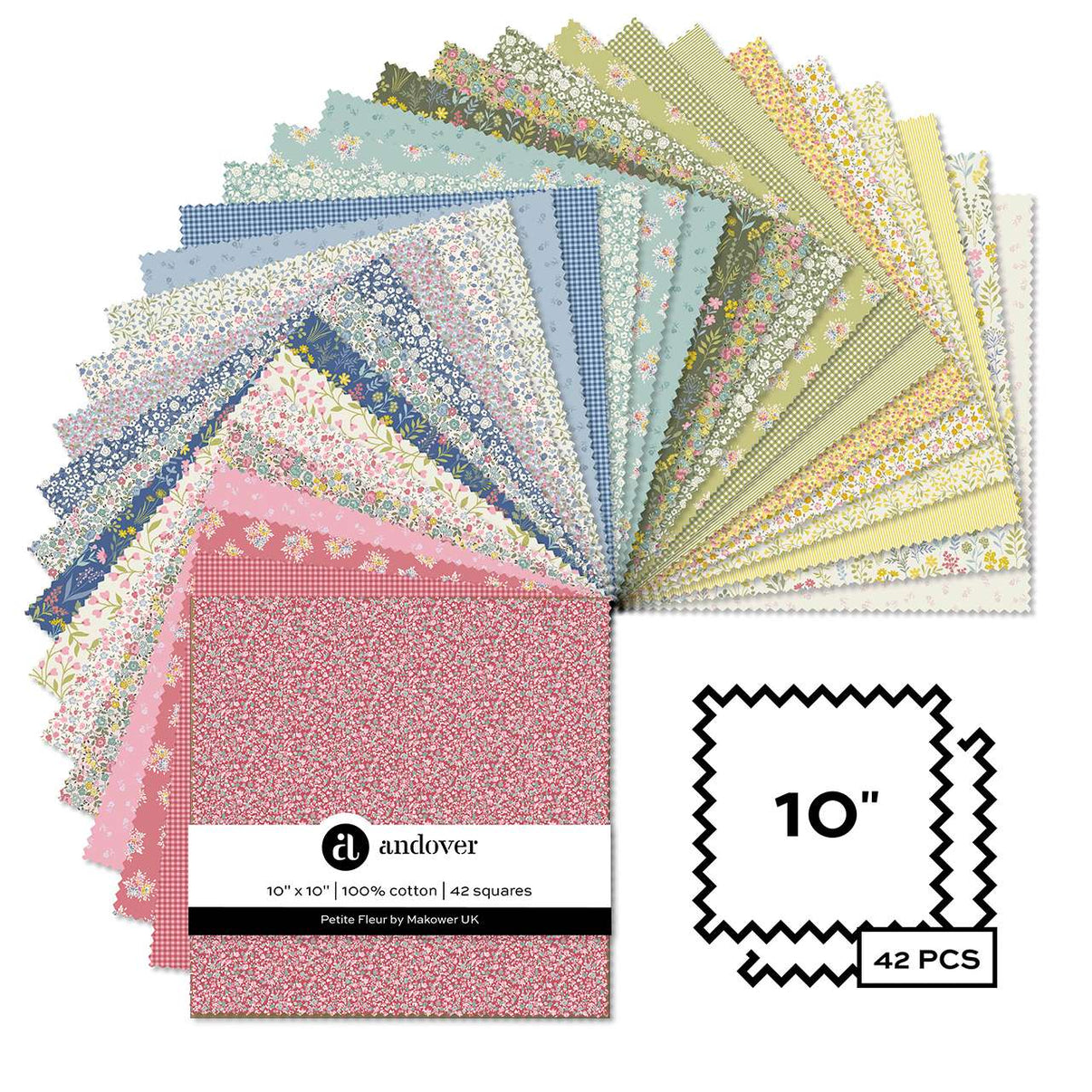 Makower Petite Fleur 10" Squares | Pre‑Cut Fabric Pack