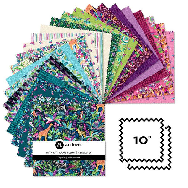 Makower Fabric Tropica 10 Inch Square Pack