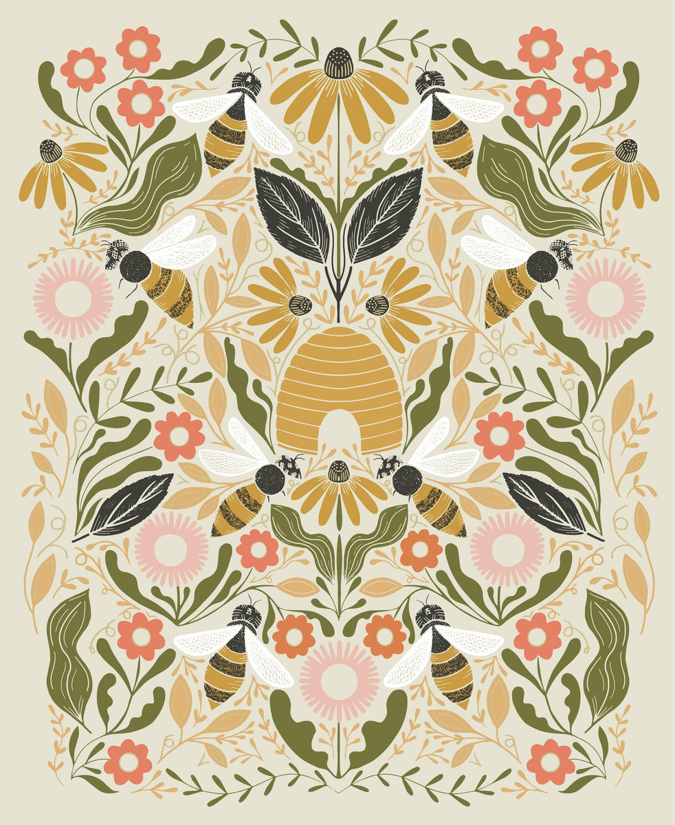 Moda Bee Garden Metallic Porcelain Panel 48418 11M | Fabric Panels & Labels