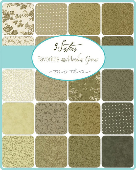 Moda 3 Sisters Favourites Vintage Linens Meadow Greens Mini Charm Pack