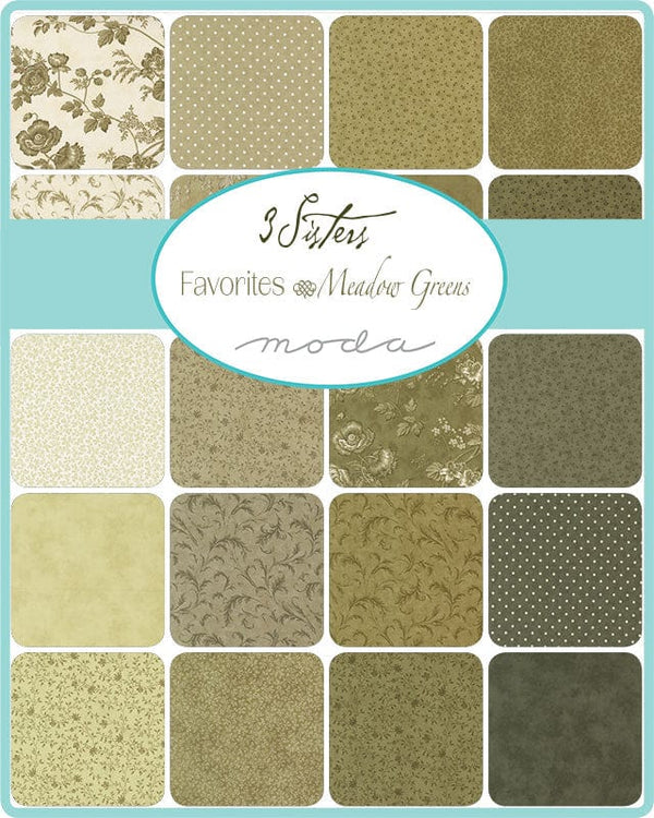 Moda 3 Sisters Favourites Vintage Linens Meadow Greens Mini Charm Pack