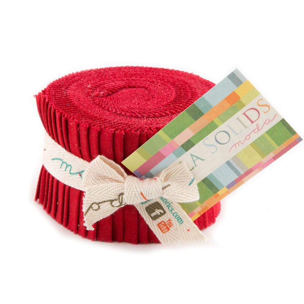 Moda Fabric Bella Solids Junior Jelly Roll Moda Red | Fabric Pre Cuts