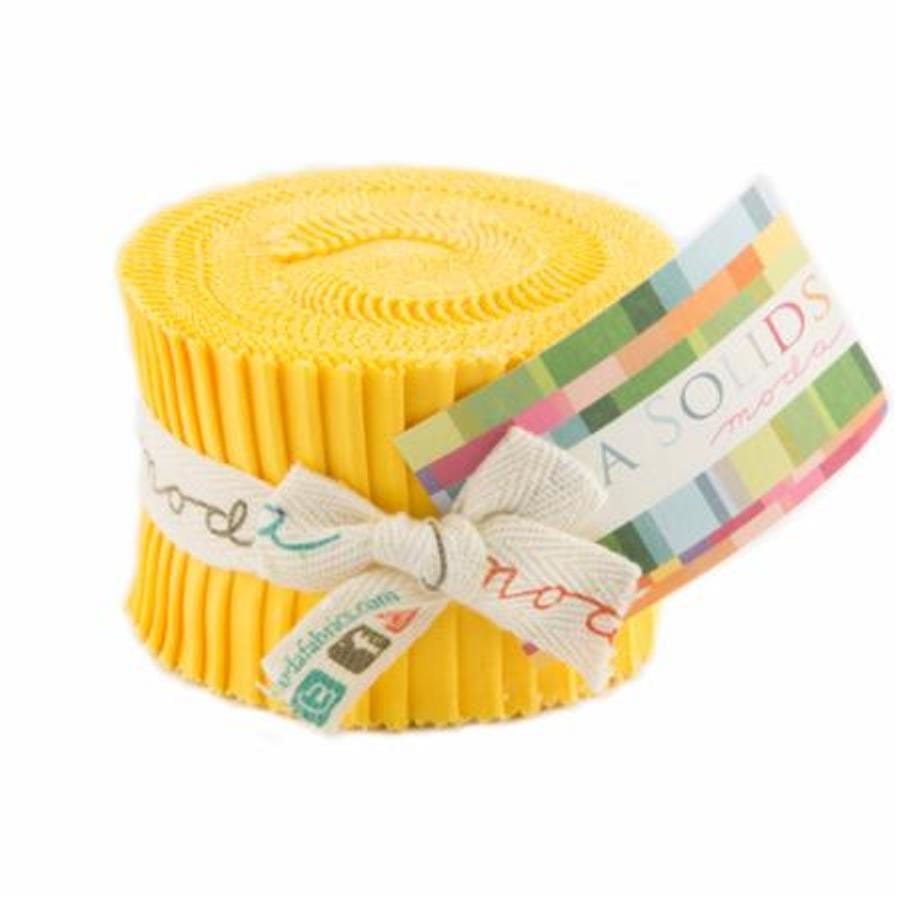 Moda Fabric Junior Jelly Roll Bella Solid Yellow | Fabric Pre Cuts